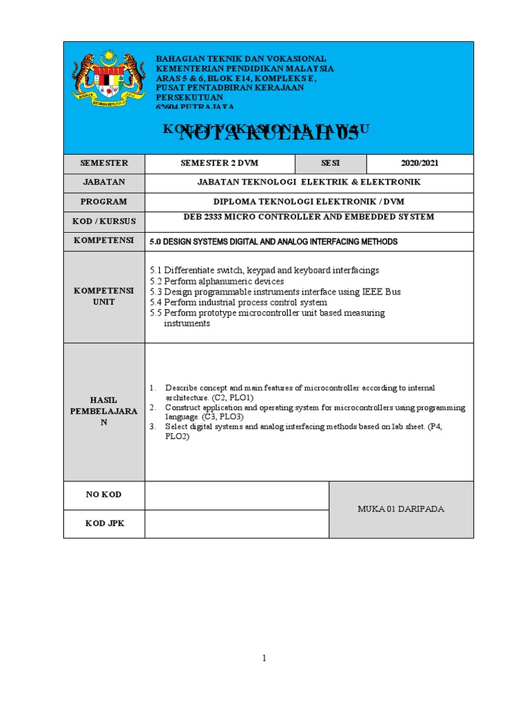 Nota Kuliah Microcontroller DVM 2021 | PDF
