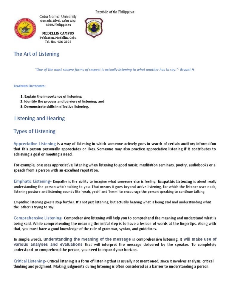 The Art of Effective Listening | PDF | Communication | Cognition