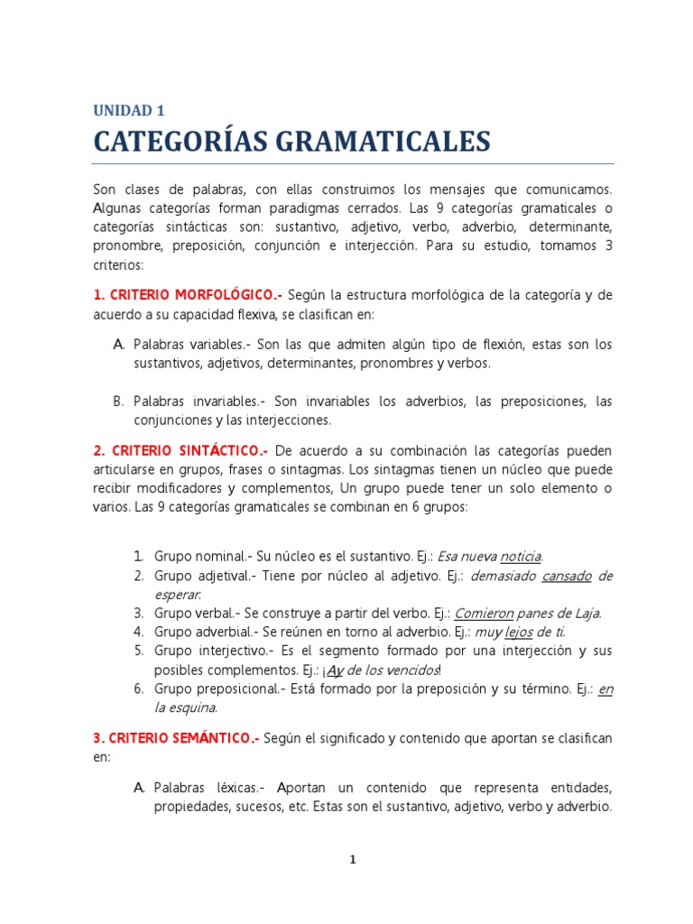 Categorías Gramaticales PDF | PDF | Artes del Lenguaje y Comunicación