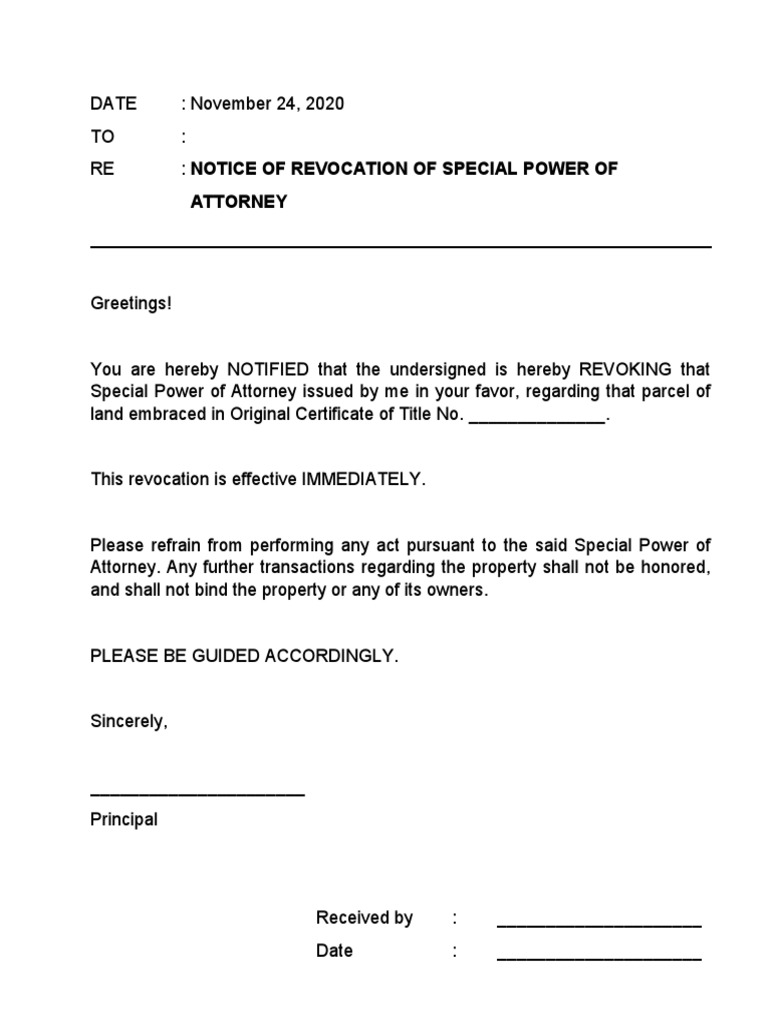 Notice of Revocation of Spa | PDF