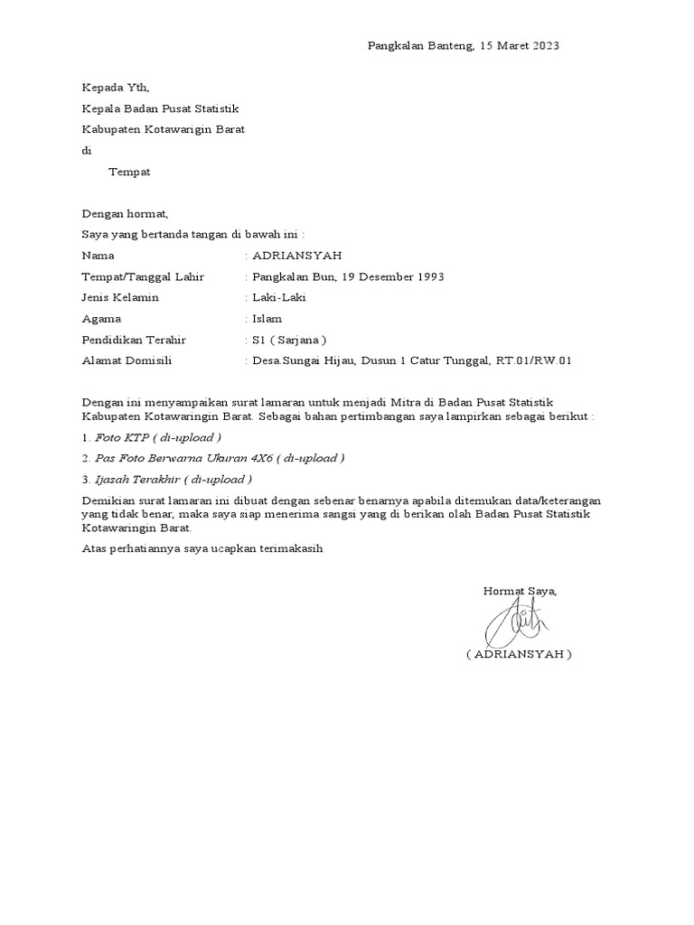 Surat Lamaran BPS | PDF