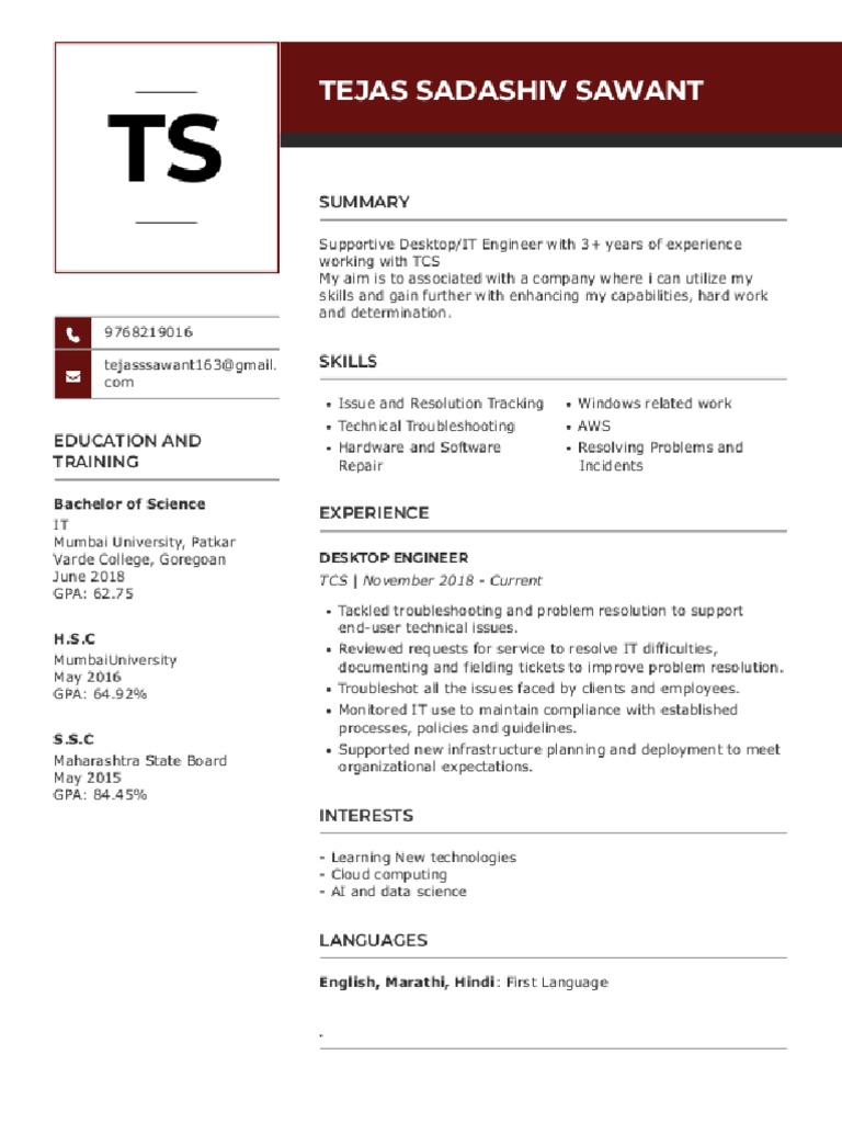 Tejas Sawant Resume PDF | PDF