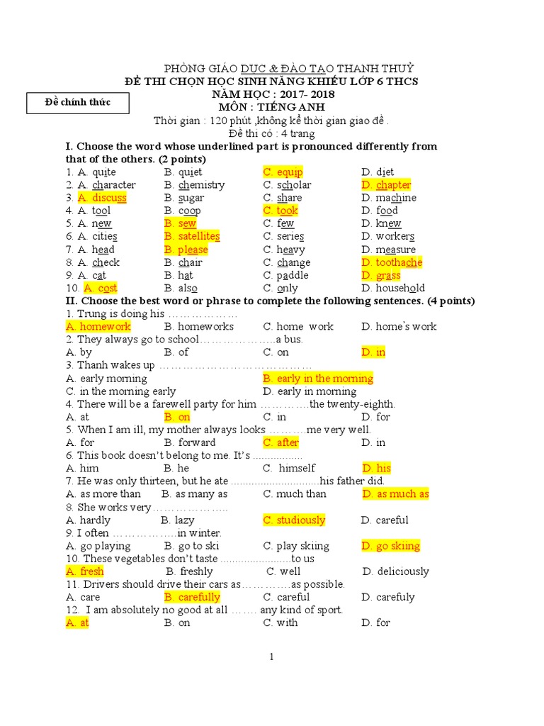 Anh 6 Thanh Thuy (2017-2018) | PDF