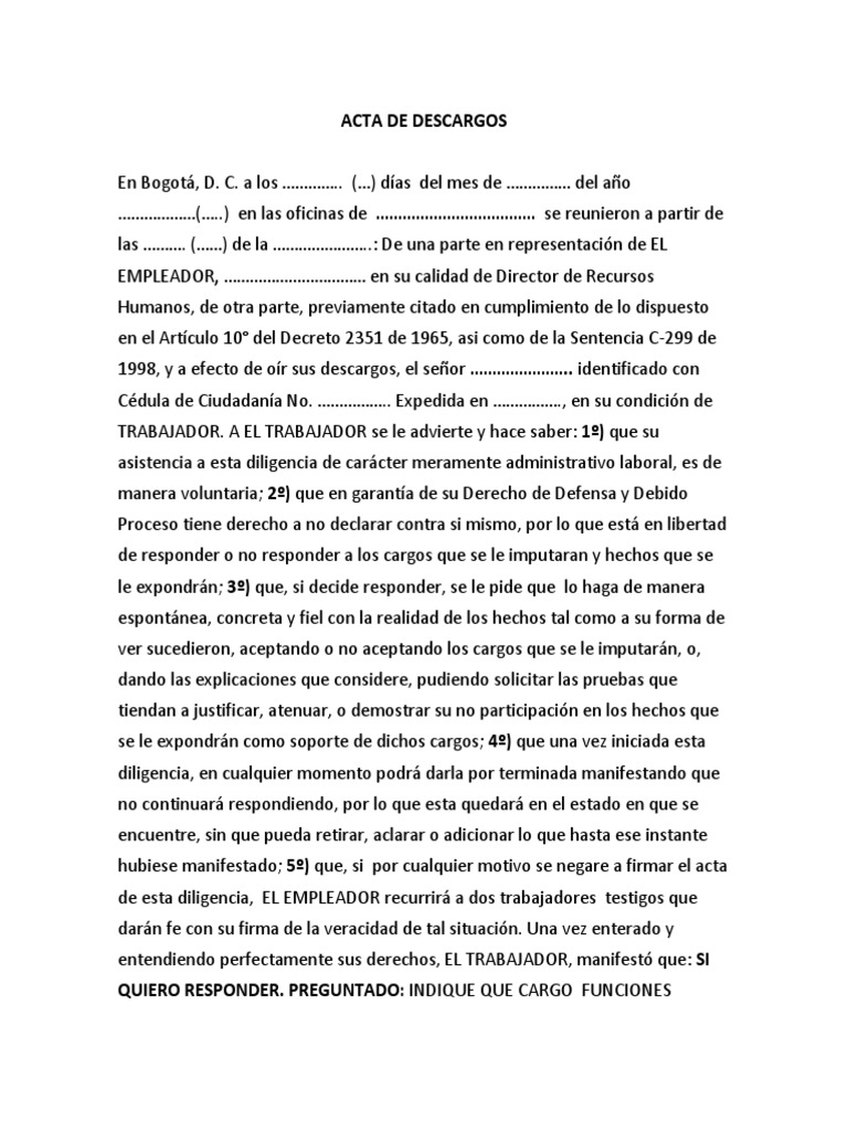 Minuta de Acta de Descargos PDF | PDF