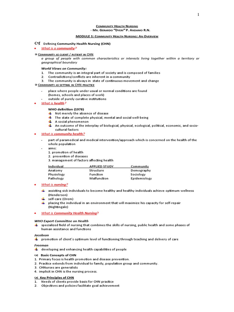 CHN in House Module 1 | PDF | Nursing | Preventive Healthcare