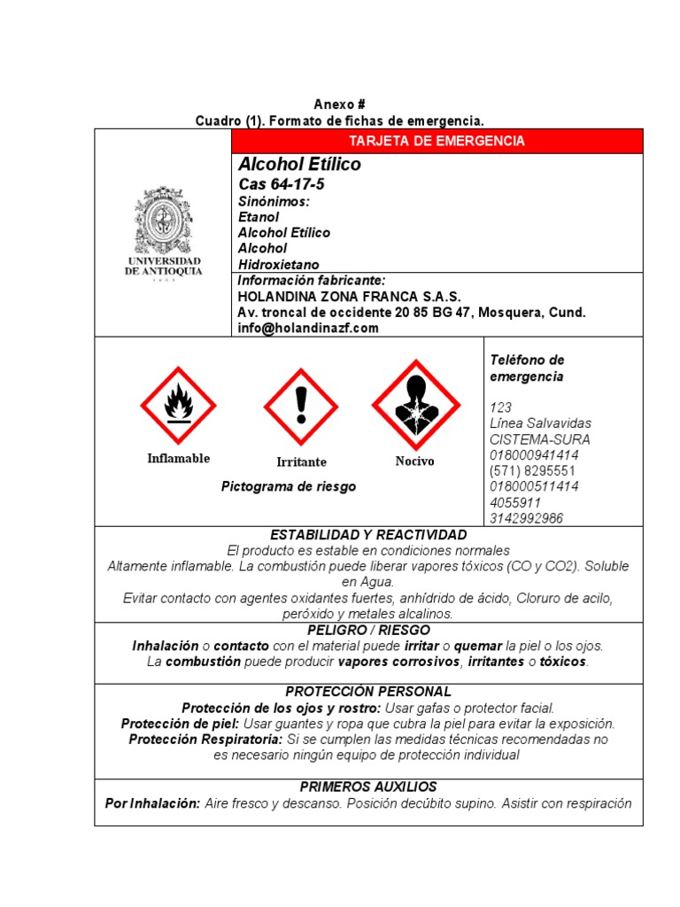Alcohol Antiséptico Al 70% - Ficha de Seguridad | PDF | Agua | Química
