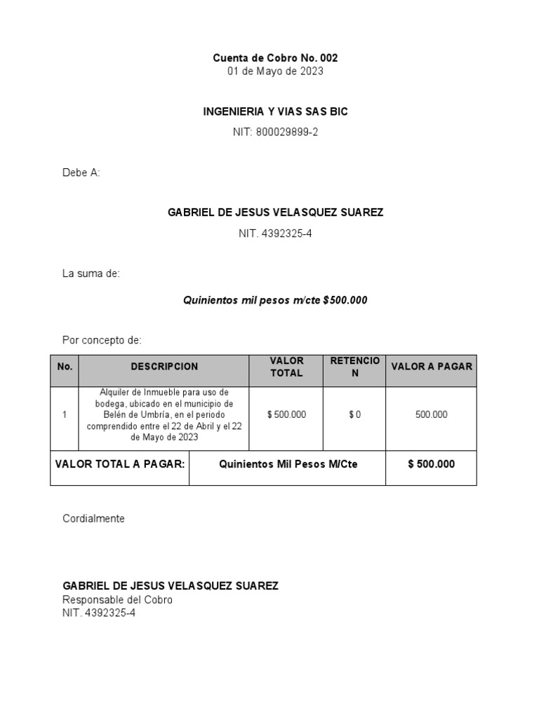 Cta. de Cobro #001 y 002 Oficina | PDF