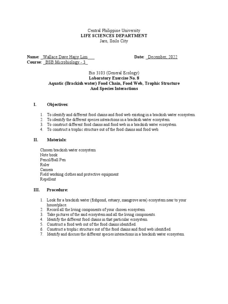 Laboratory Exercise 8 | PDF | Ecosystem | Mangrove