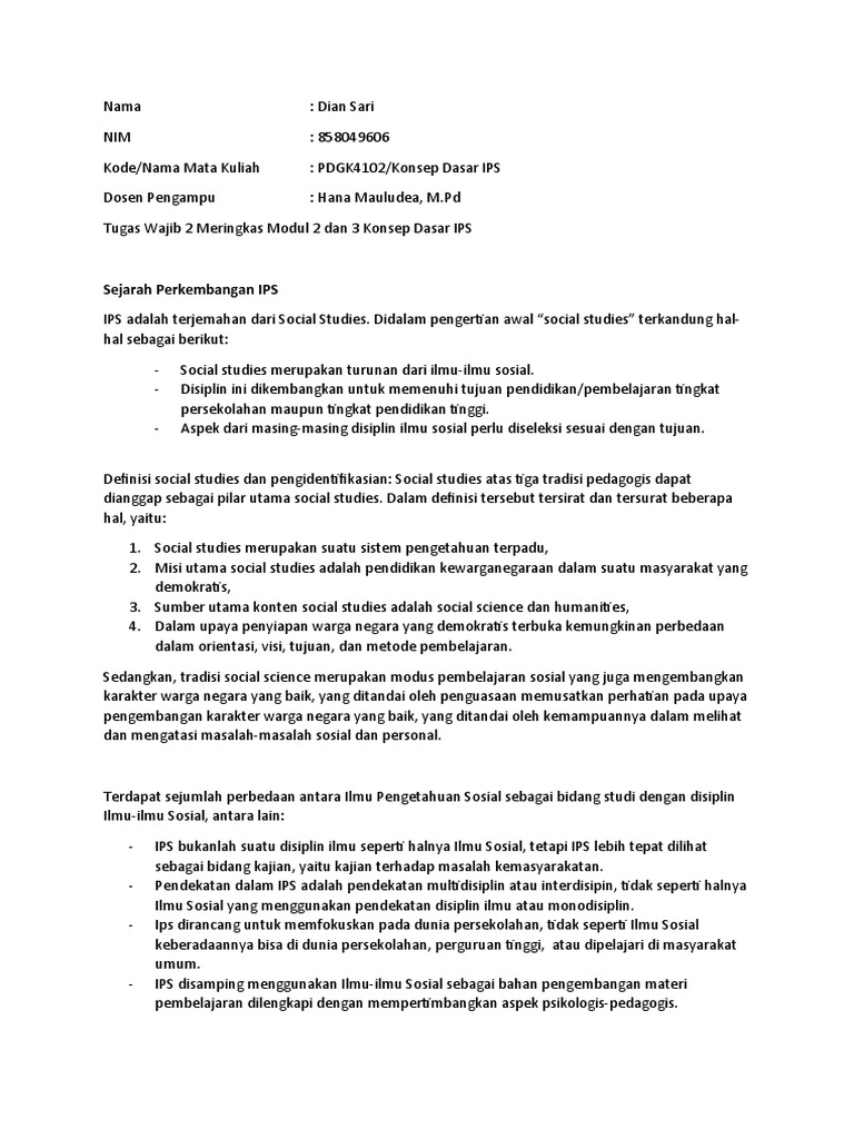 Tugas wajib 2 Konsep Dasar IPS.docx | PDF