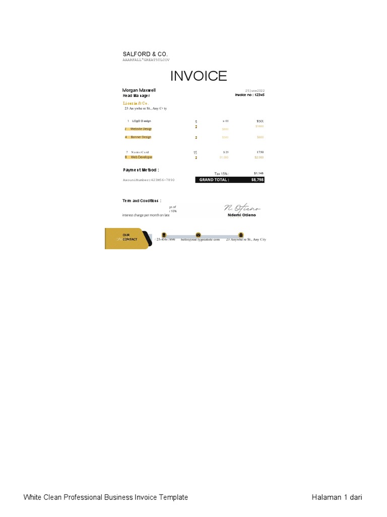 White Clean Professional Business Invoice Template | PDF