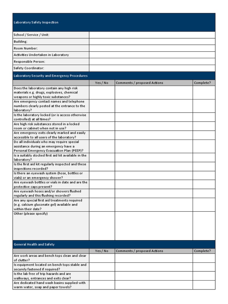 Laboratory Inspection Report Template | PDF | Firefighting | Laboratories