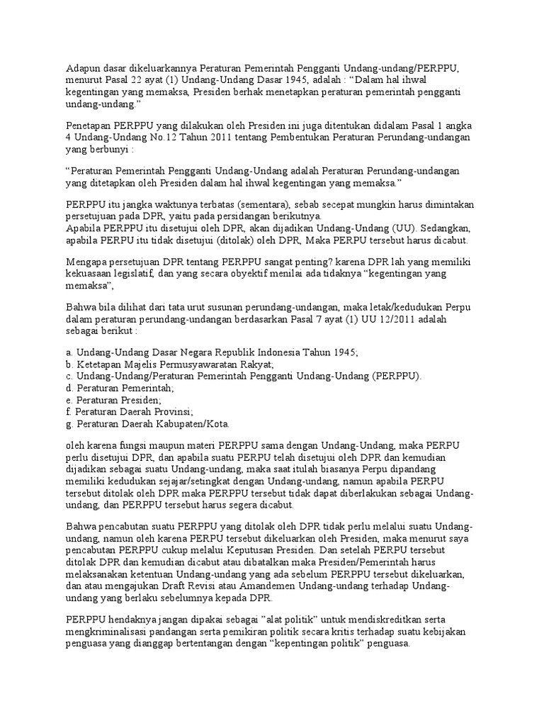Proses dan Pentingnya PERPPU di Indonesia | PDF