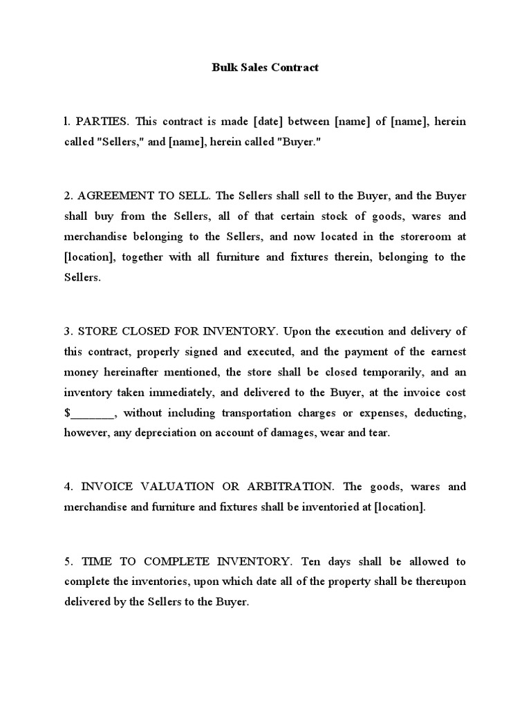 Bulk Sale Contract | PDF | Sales | Inventory