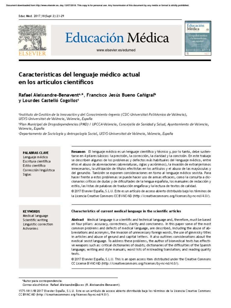 1_Características del lenguaje médico actual en los artículos científicos.pdf | PDF