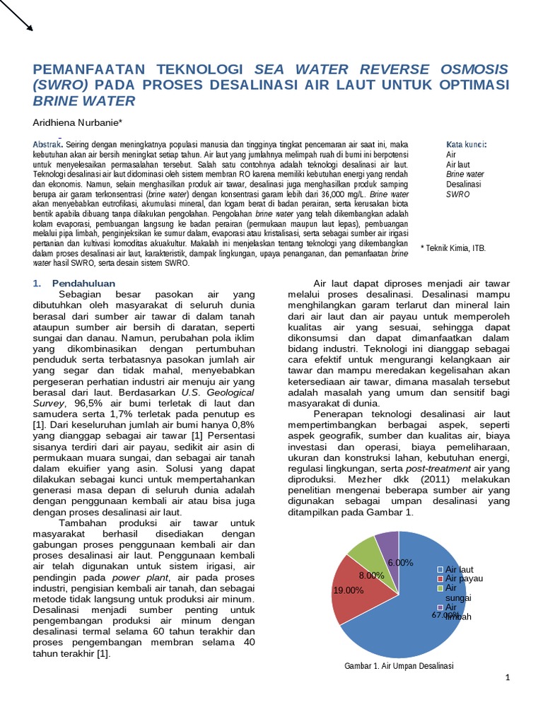 PDF Pemanfaatan Teknologi Sea Water Reverse Osmosis Swro Pada Proses ...