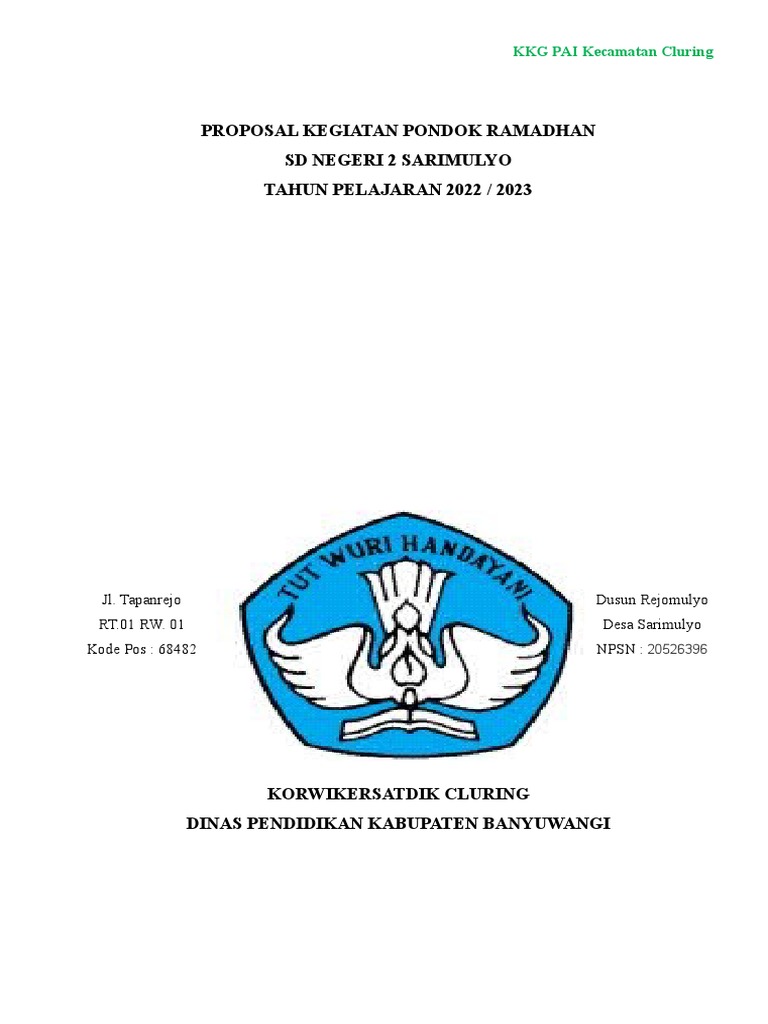 PROPOSAL KEGIATAN PONDOK RAMADHAN Dibuat Oleh KKG PAI Kec. SEMPU | PDF