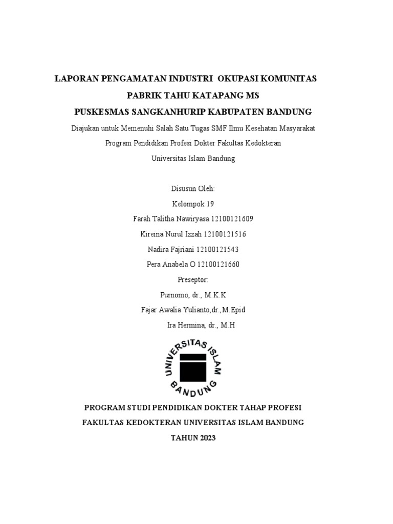 Laporan Home Industry Pabrik Tahu MS - WTS - Kel 19a - 2021 | PDF