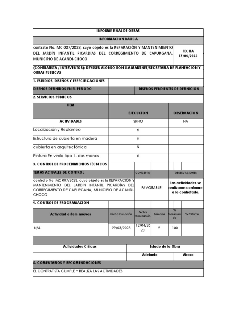 Informe Final de Obras | PDF