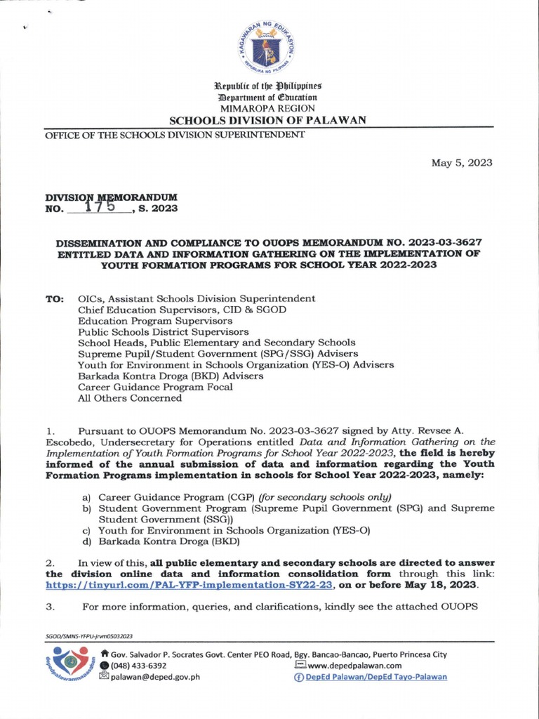 Division Memorandum No. 175 S. 2023 PDF | PDF