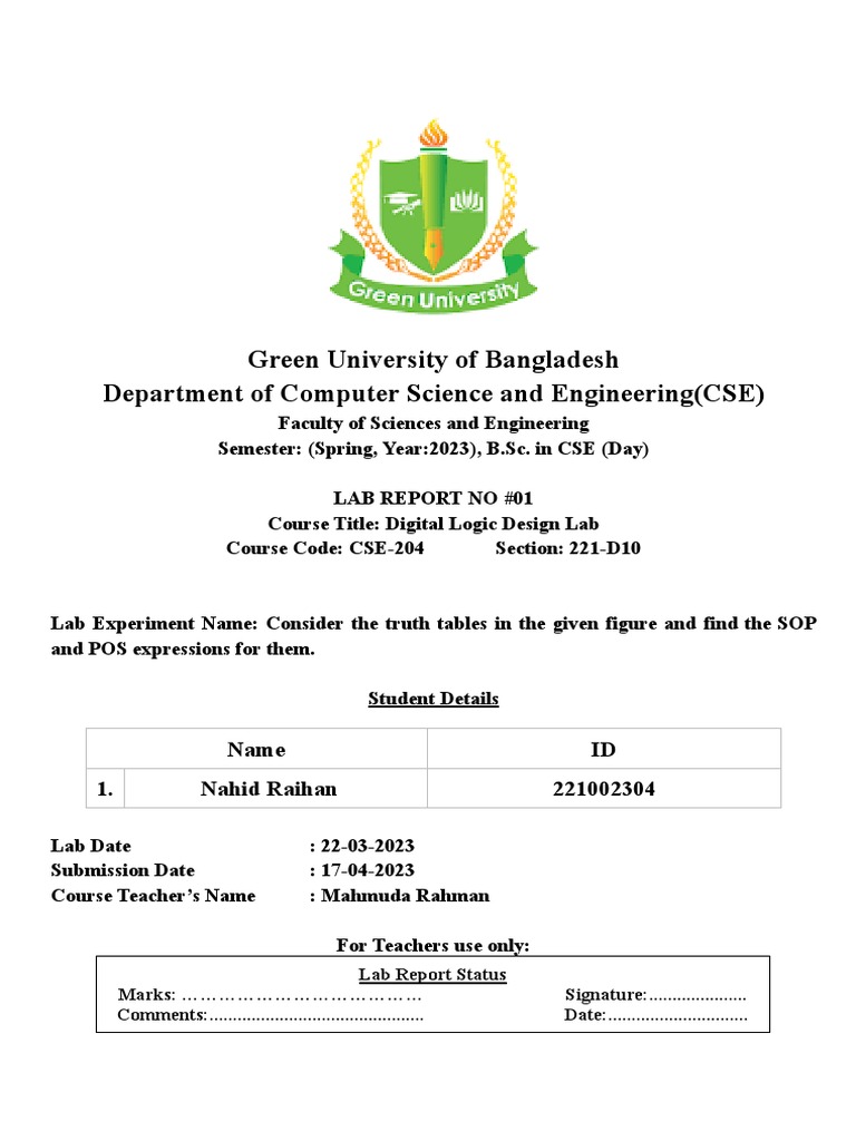 DLD LabReport2 (CSE 204) PDF | PDF | Mathematical Logic | Logic