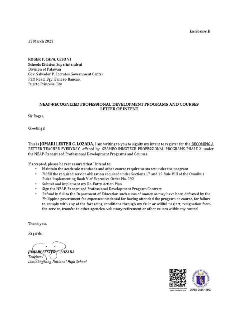 Scholars Letter of Intent 10 | PDF