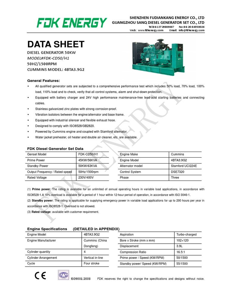 CD50 H1 Cummins 4bta3.9g2 PDF | PDF | Science & Mathematics | Technology & Engineering