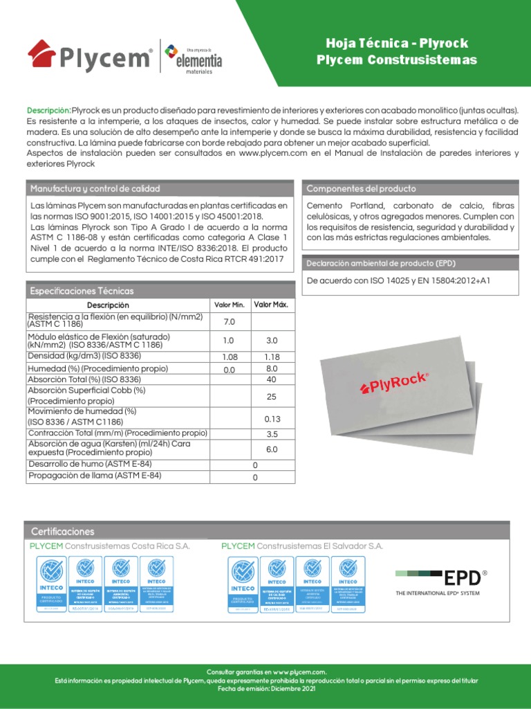 Ficha Tecnica Plyrock PDF | PDF | Materiales de construcción | Materiales