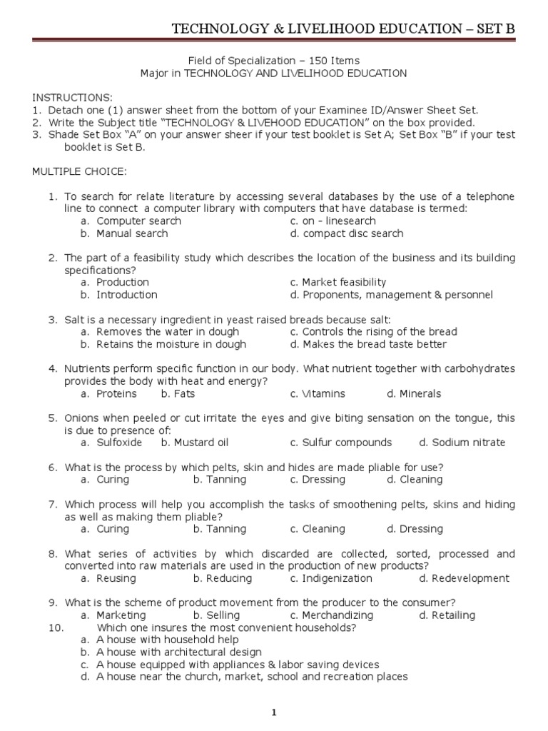 TLE Major Exam Reviewer Set B | PDF