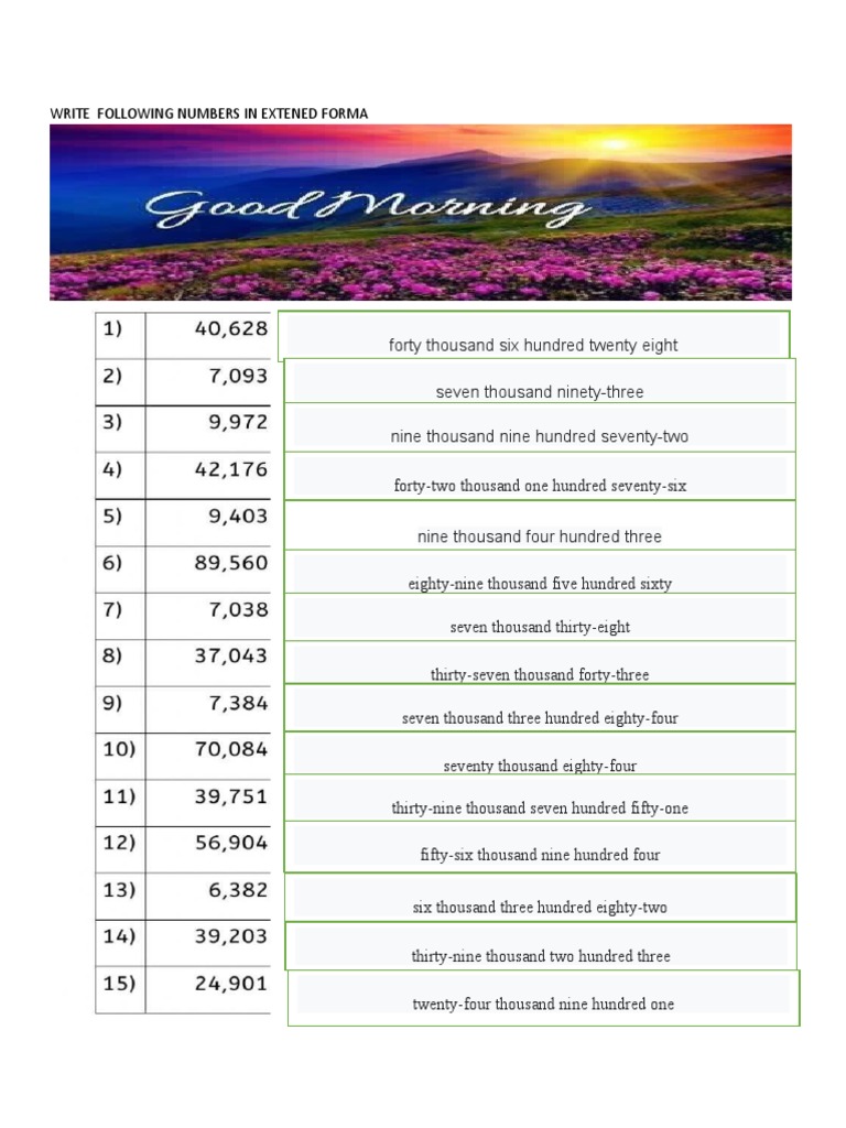 Extended Number Form Worksheet | PDF