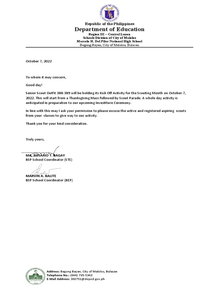 Excuse Request for Scouting Activity | PDF