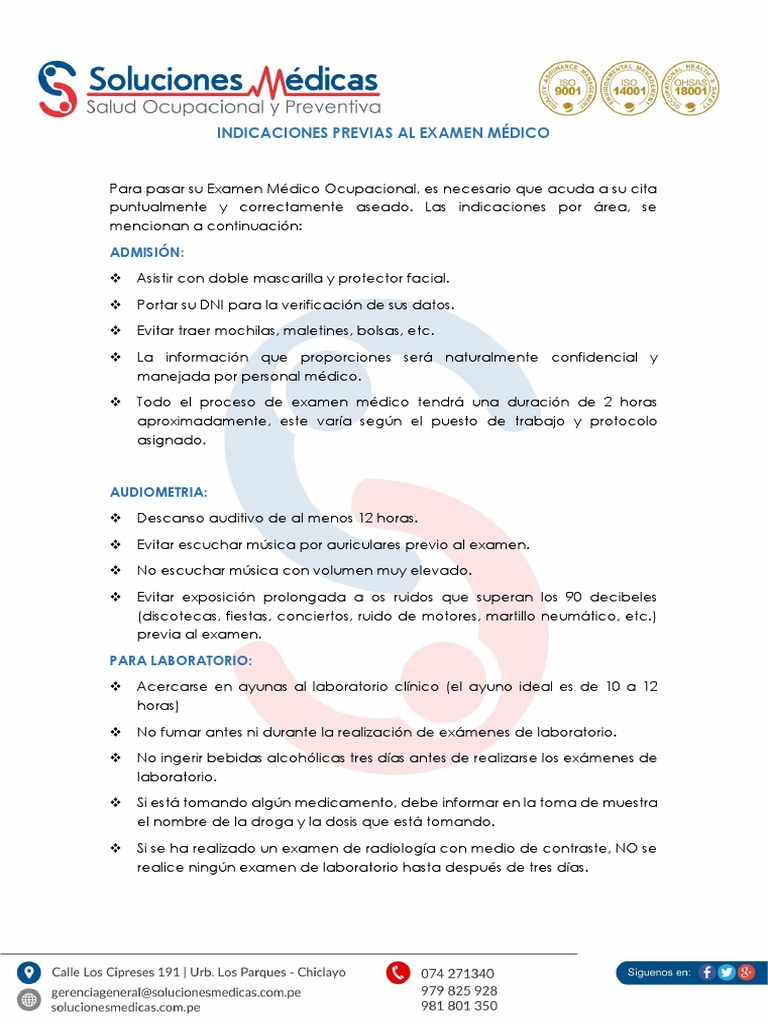 Indicaciones Previas A Los Examenes Medicos | Descargar gratis PDF ...