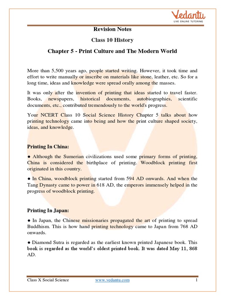 Class 10 Print Culture Notes | PDF | Printing Press | Printing
