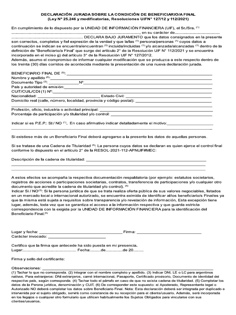 DDJJ-BENEFICIARIO-FINAL - Uif Juridica PDF | PDF DDJJ-BENEFICIARIO-FINAL - Uif Juridica PDF | PDF