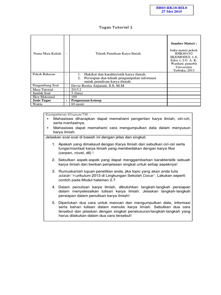TT 1 Teknik Penulisan Karya Ilmiah PDF | PDF