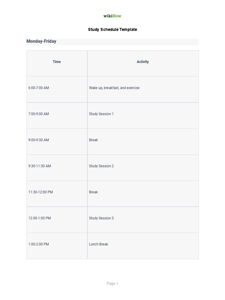 Study Schedule Template PDF | PDF