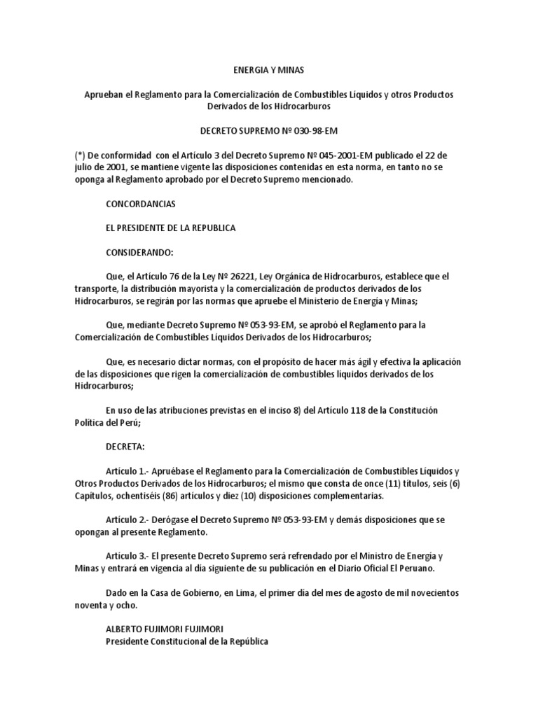 DS 030-98-Em PDF | PDF | Petróleo | Hidrocarburos