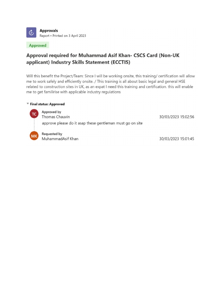 Approval Required For Muhammad Asif Khan - CSCS Card (Non-UK Applicant ...