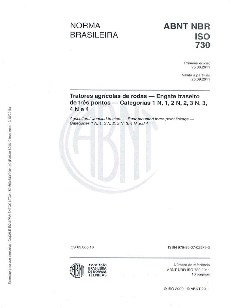 ABNT NBR ISO 730 2011 - Tratores Agricolas de Rodas - Engate Traseiro de Tres Pontos ...