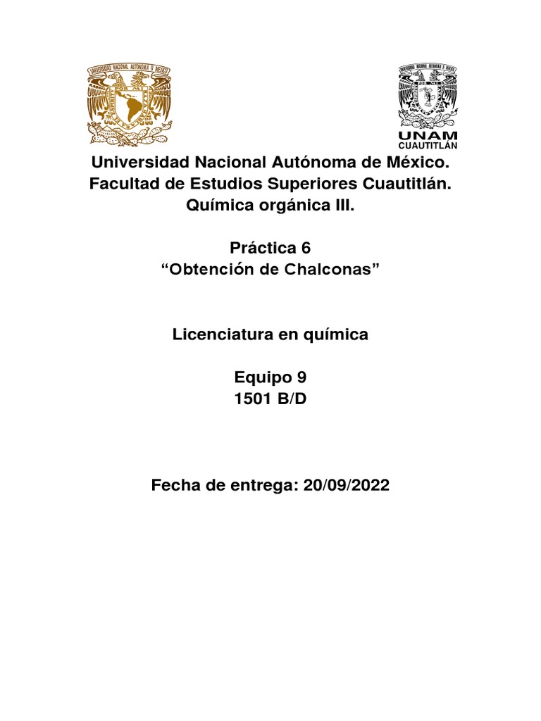 Previo 6. - Obtención de Chalconas PDF | PDF | Ciencia y matemáticas