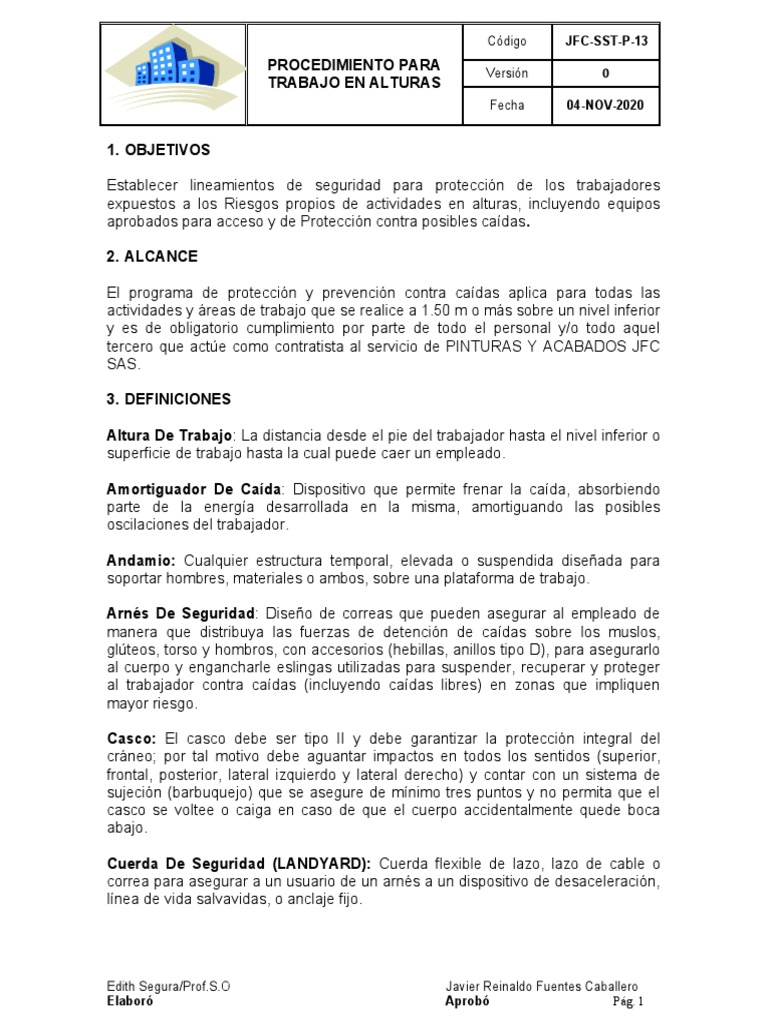 Procedimiento de Trabajo en Alturas | PDF | Andamio | Casco