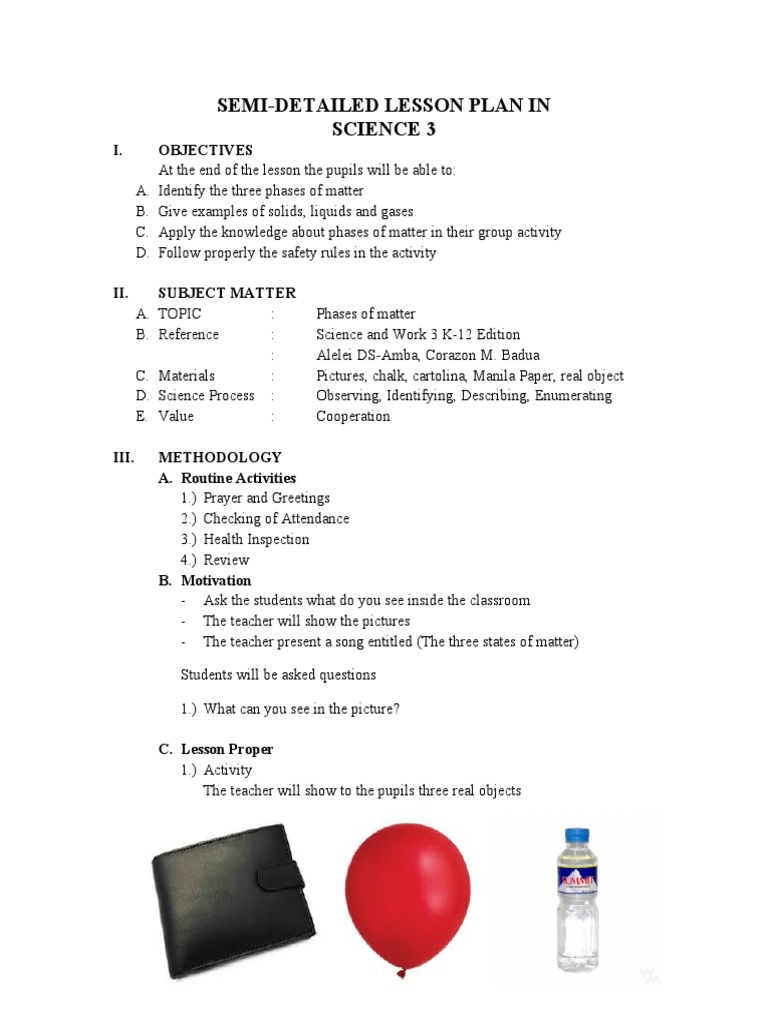 Lesson Plan For Demo Teaching | PDF | Matter | Gases