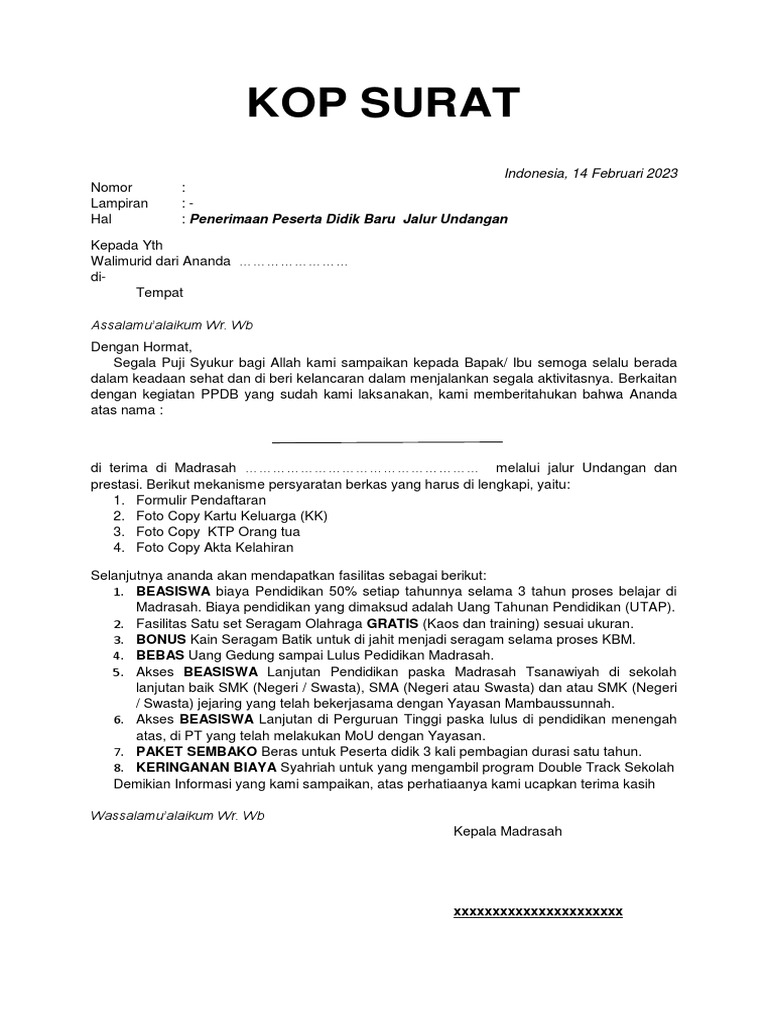 Draft SURAT PPDB JALUR UNDANGAN PDF | PDF