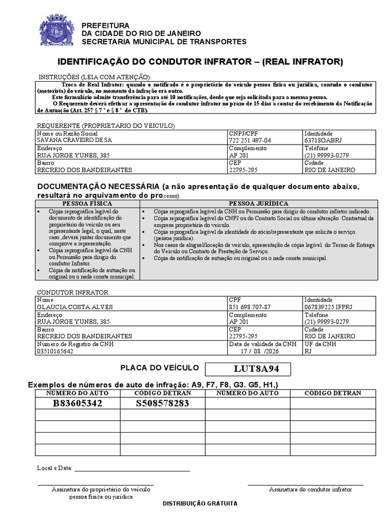 Formulario Real Infrator | PDF