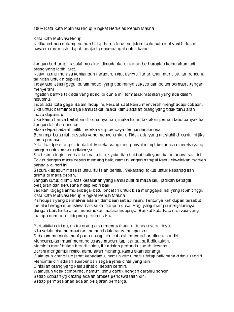 100+ Kata Motivasi Hidup Penuh Makna | PDF