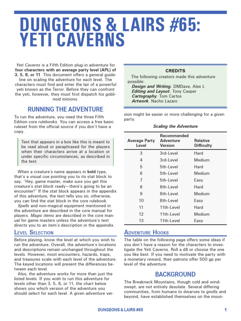 DMDave - Dungeons & Lairs 65 - Yeti Caverns - Full Version | PDF