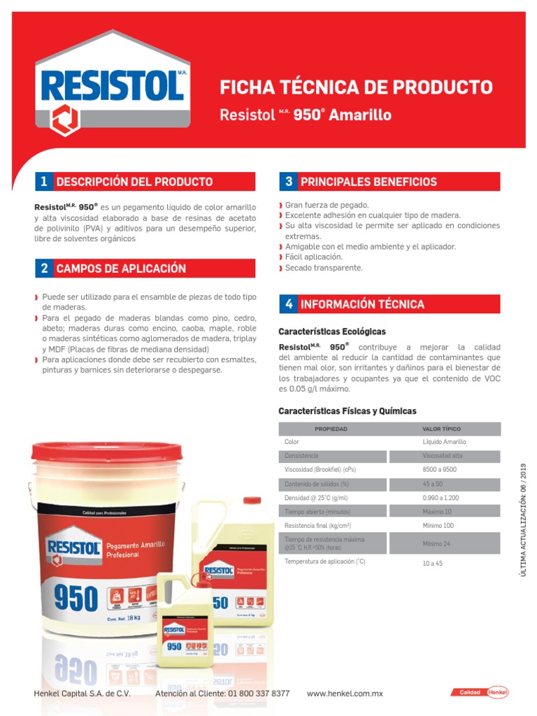 Resistol 950 Pegamento Profesional F.T | PDF