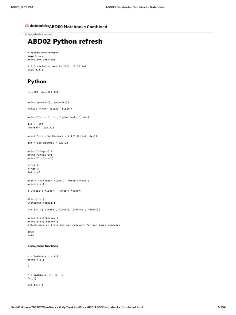 Databricks Python & Linux Commands Guide | PDF