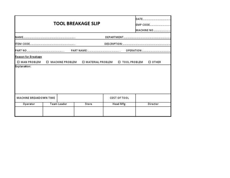 Tool Breakage Slip | PDF