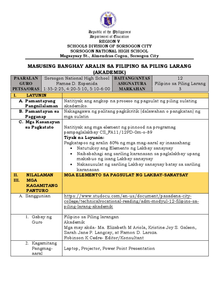 Elemento Sa Pagsulat NG Lakbay-Sanaysay | PDF