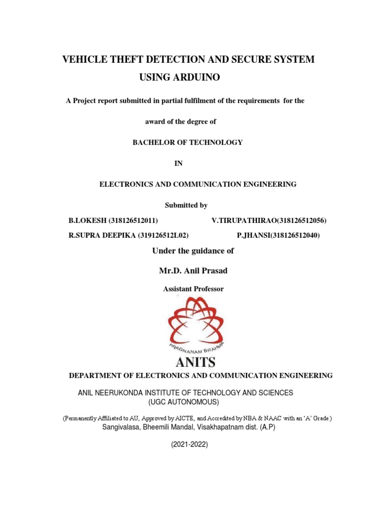 Vehicle Theft Detection and Secure System PDF | PDF | Microcontroller | Arduino